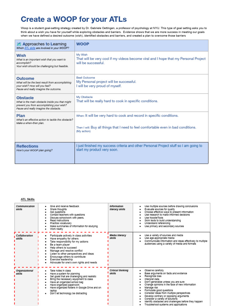 ATL WOOP Goal Setting Version - Template | PDF | Goal Setting ...