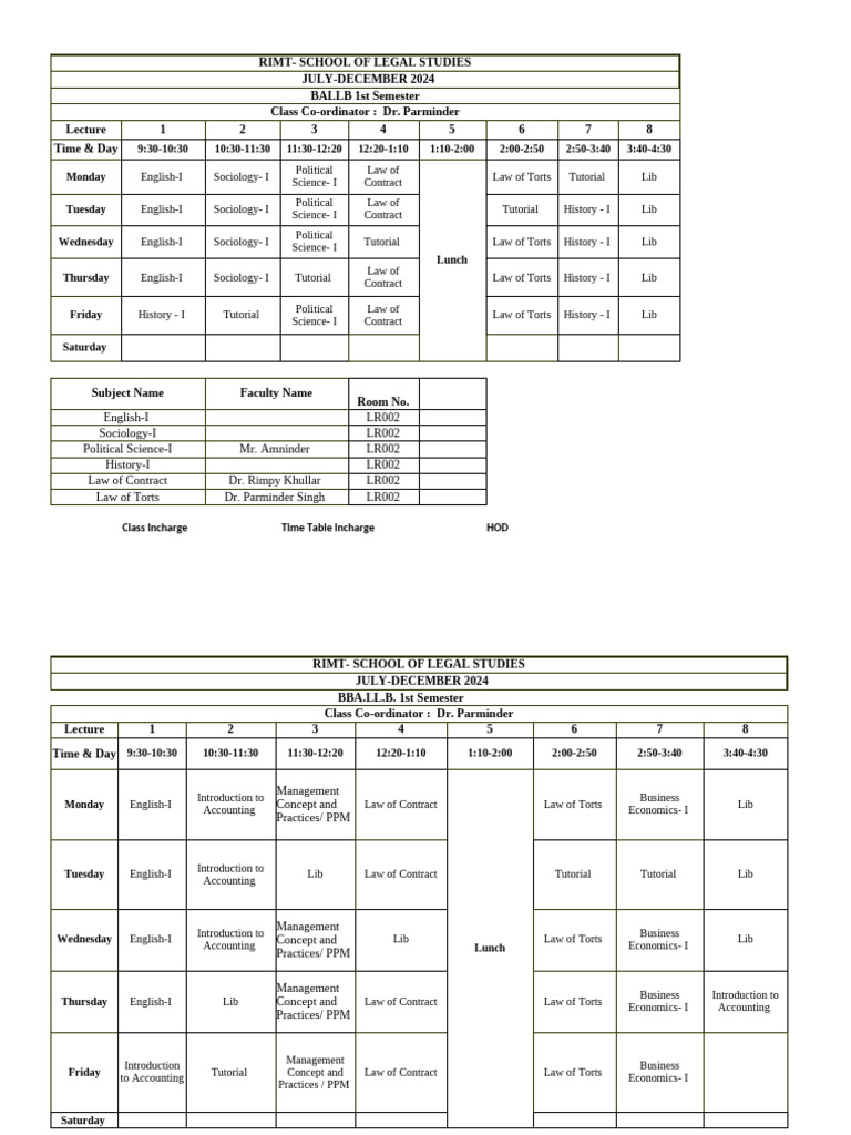 RIMT Legal Studies Timetable 2024 | PDF | Public Sphere | Common Law