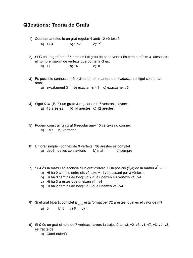 Qüestions - Teoria de Grafs | PDF