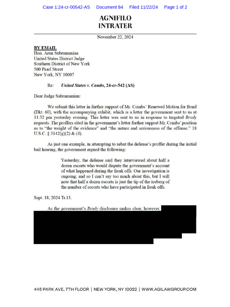 11-22-2024 - Diddy Letter Re Renewed Motion For Bond | PDF | Public Law ...