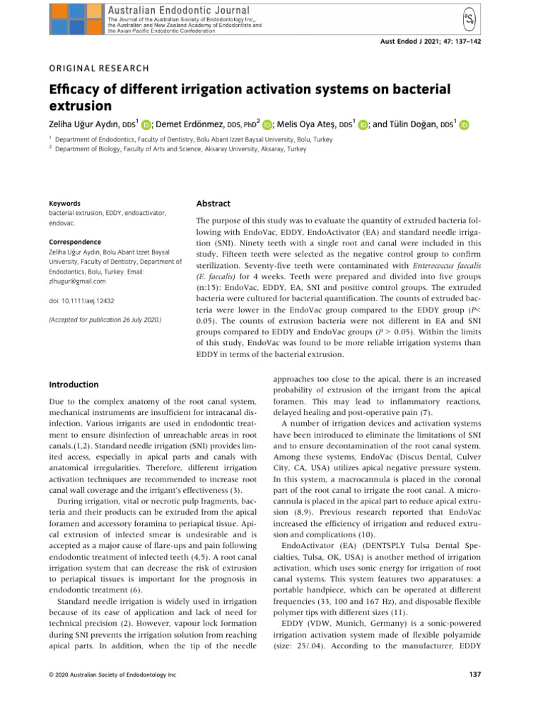 Different Irrigartion System On Bacterial Extrusion | PDF | Medical Specialties | Dentistry Branches