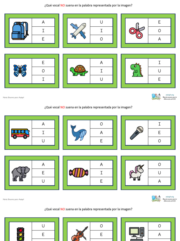 Tarjetas Conciencia Fonologica Vocales | PDF