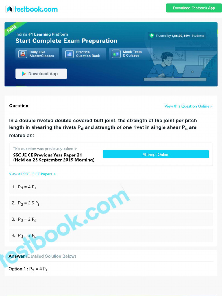 In A Double Riveted Double Covered Butt Joint The ...