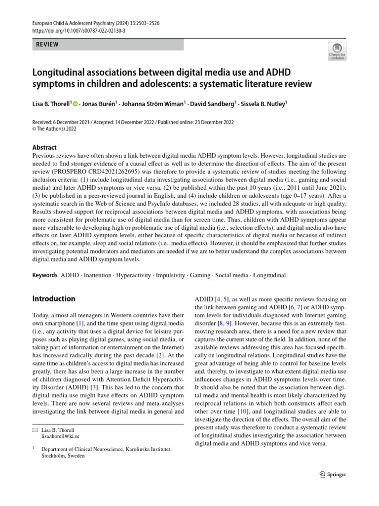 Longitudinal Associations Between Digital Media Use and ADHD Symptoms in Children and ...