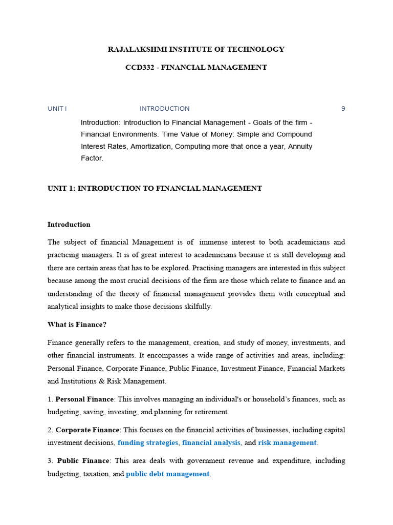 FM - UNIT I - NOTES | PDF | Present Value | Interest
