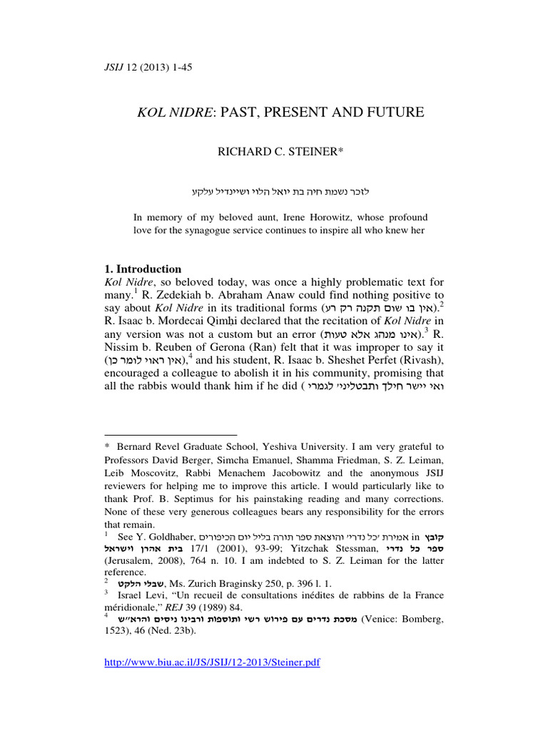 Richard C Steiner Kol Nidre Past Present | PDF | Yom Kippur | Jews And Judaism