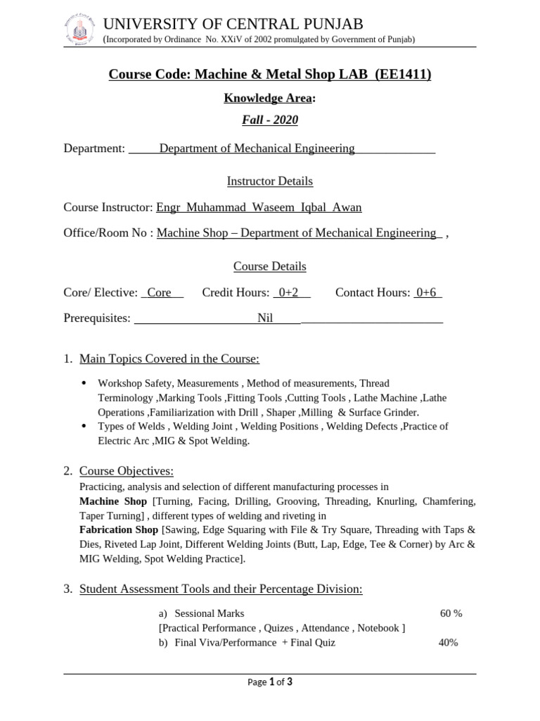 Machine and Metal Shop Course Plan | PDF | Machining | Metalworking