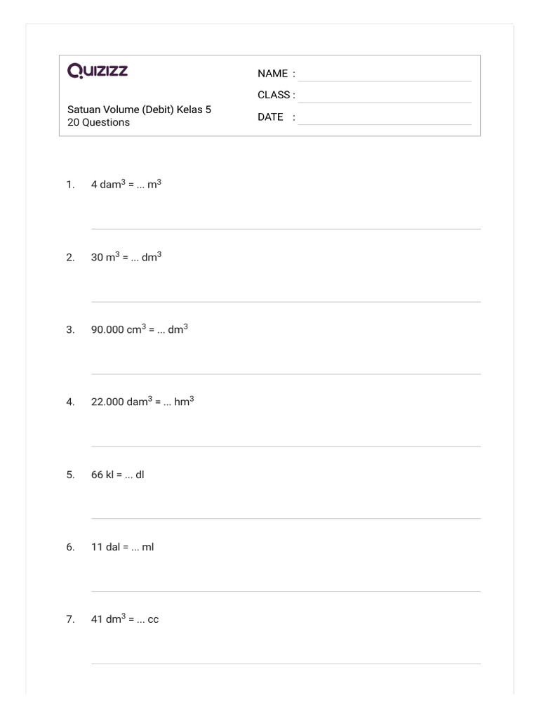 Quizizz - Satuan Volume (Debit) Kelas 5 | PDF