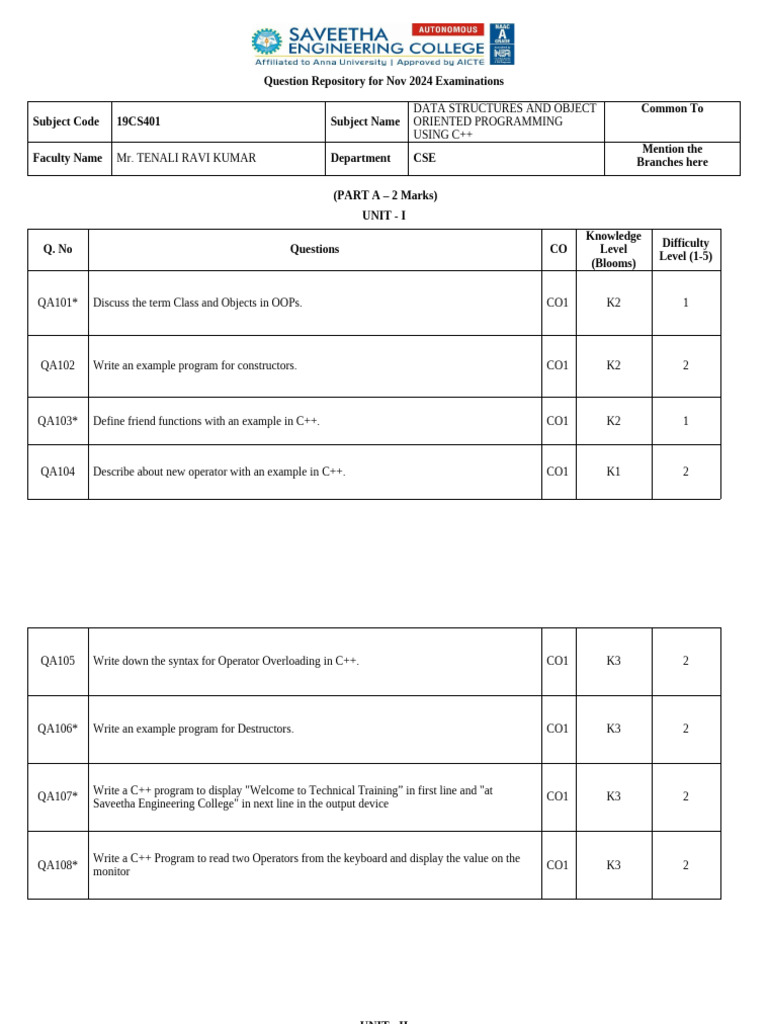 Nov 2024 C++ Data Structures Exam Questions | PDF | C++ | Method ...