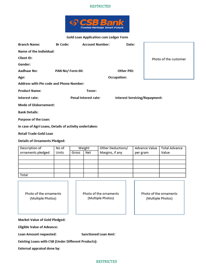 Gold Loan Application Form Template | PDF | Interest | Loans