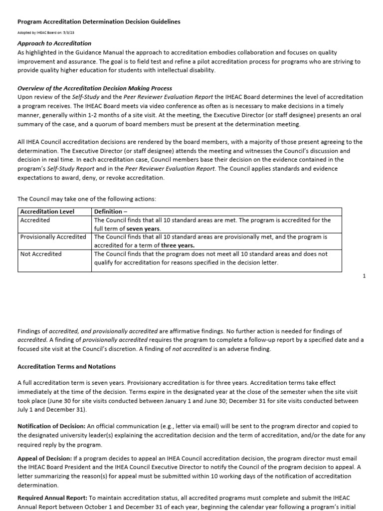 Accreditation Decision Guidelines for IHEAC | PDF