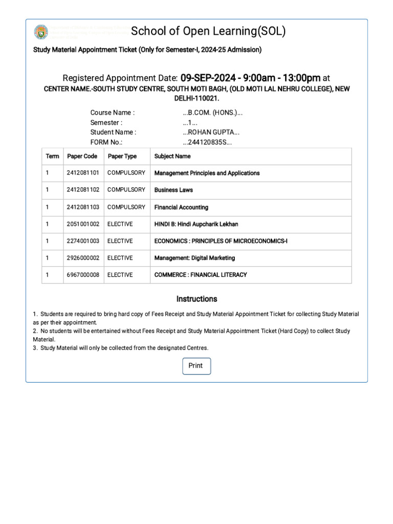 SOL Study Material Appointment | PDF
