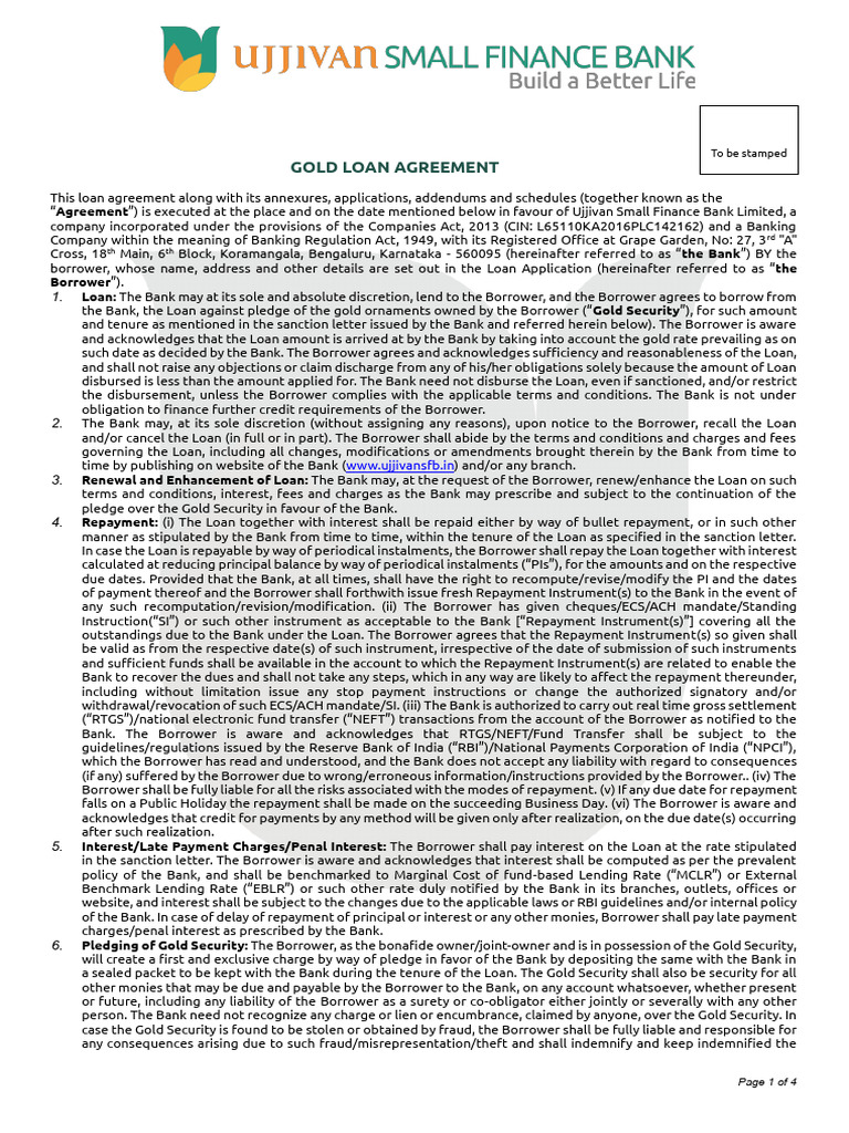Gold Loan Agreement | PDF | Loans | Banks