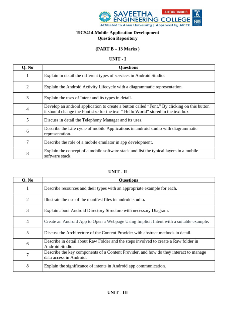 19CS414-mobile application development | PDF | Android (Operating System) | Mobile App
