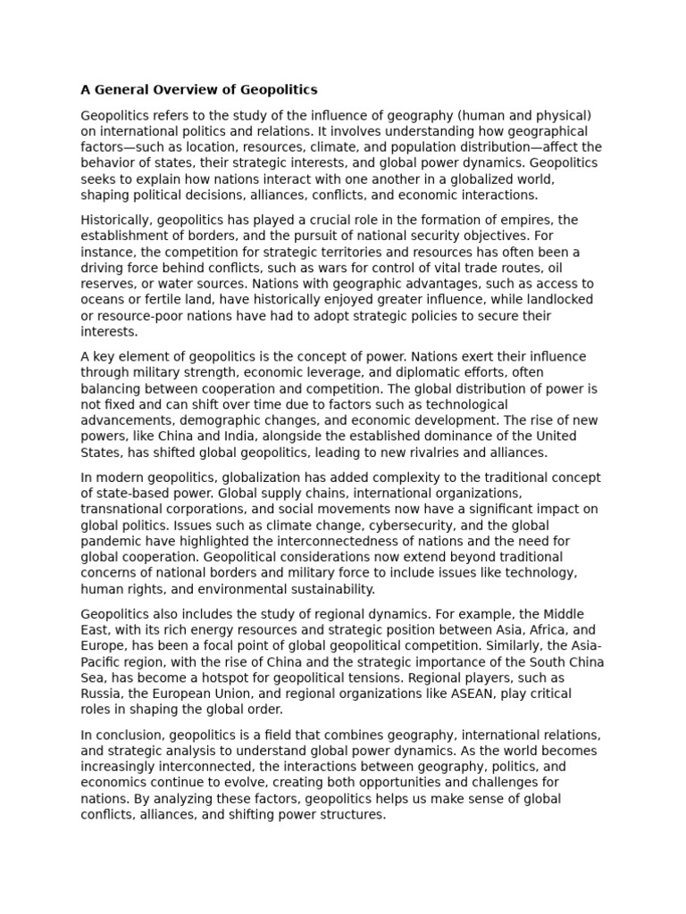 A General Overview of Geopolitics | PDF | Geopolitics | Globalization