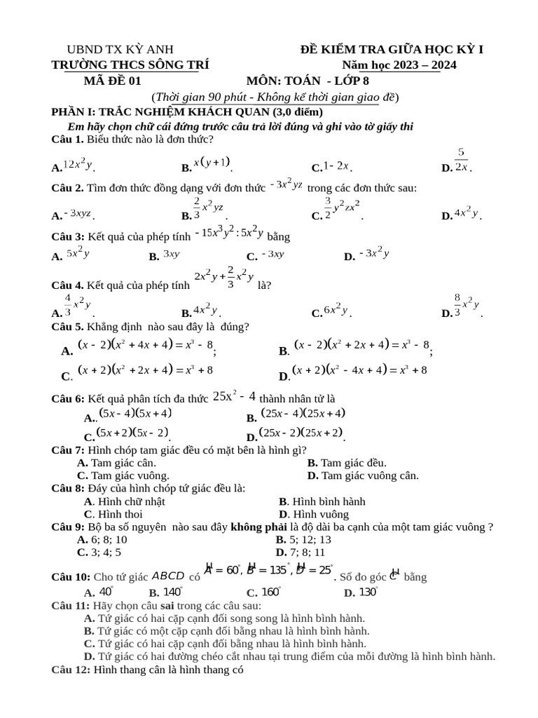 De GKI TOAN 8 (Gửi thầy Báu) - ĐỨC ANH LÂM | PDF