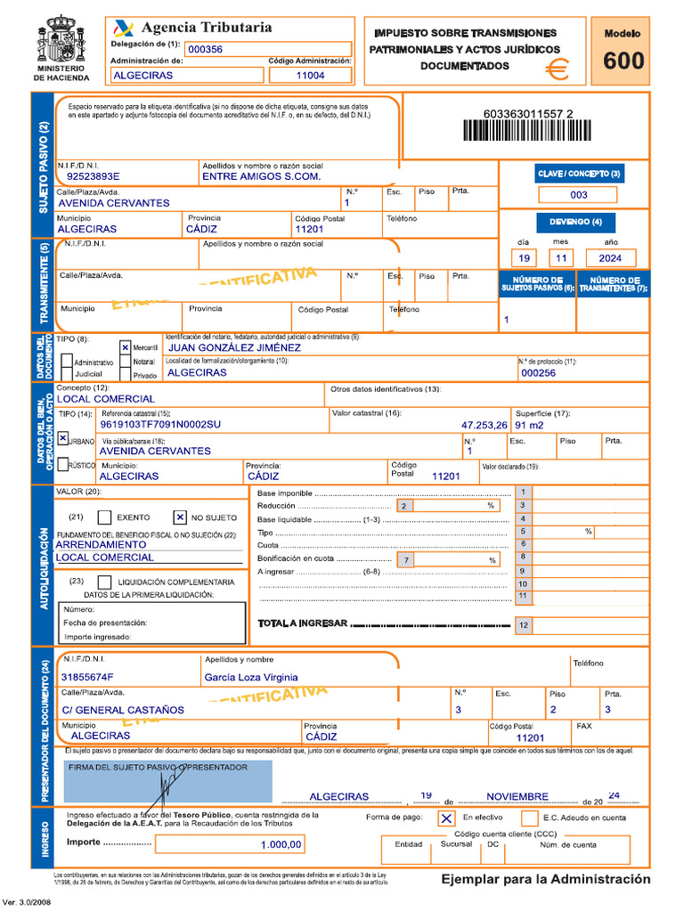 Modelo 600 Cumplimentado | PDF