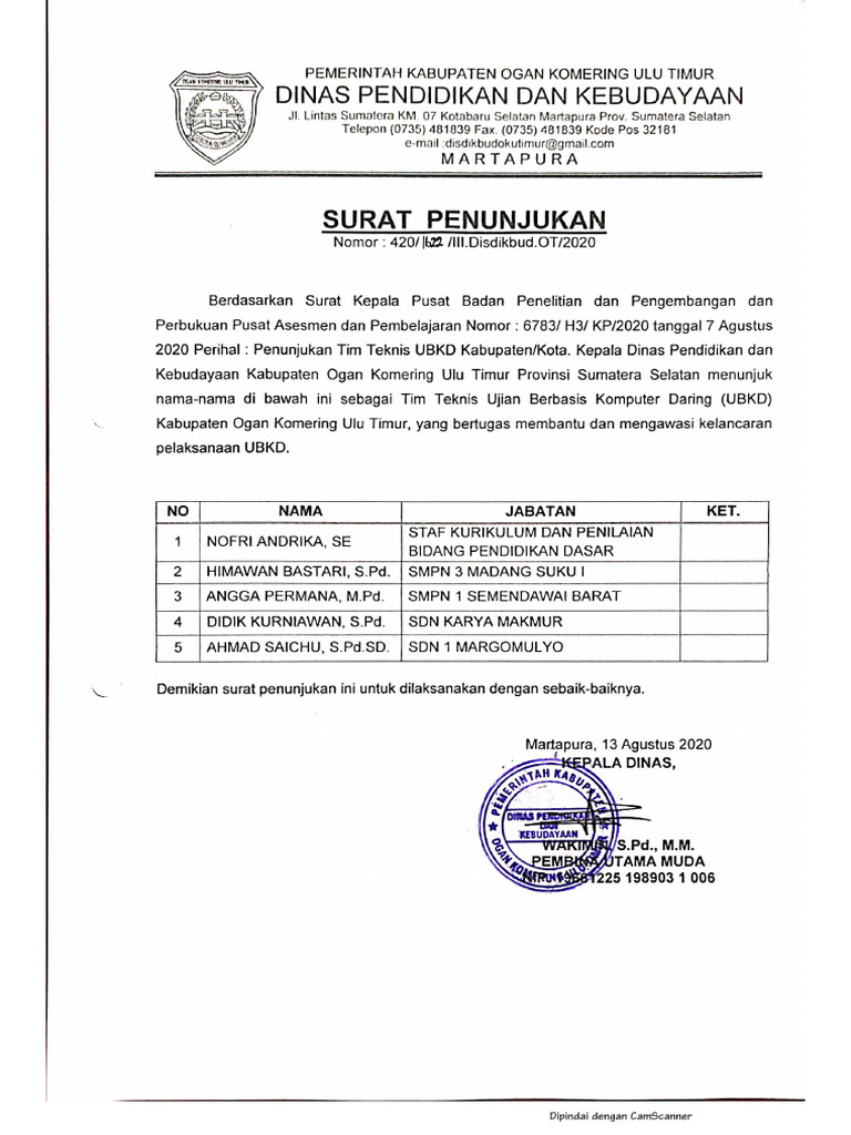 Surat Penunjukan Tim Teknis UBKD | PDF