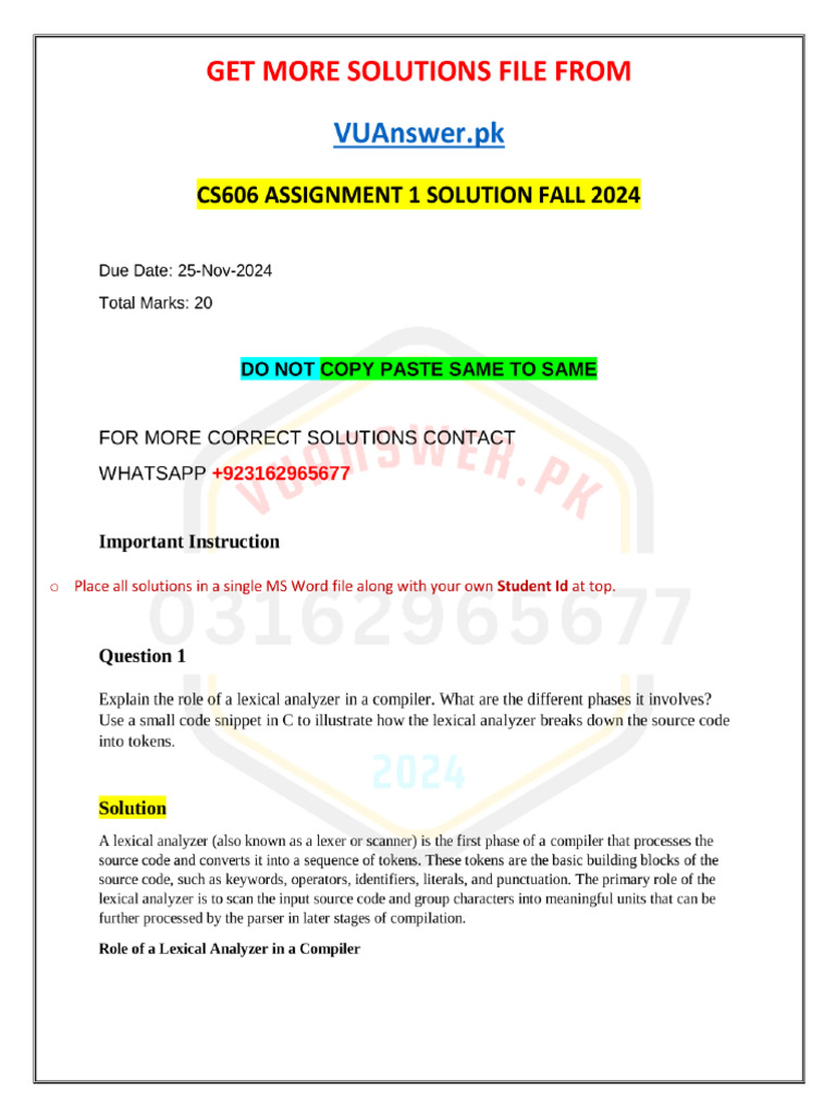 CS606 Assignment 1 Solution Fall 2024 | PDF