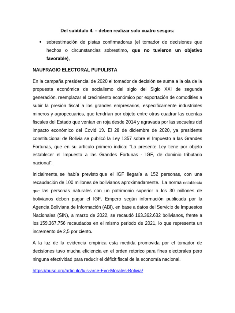 Borrador Sesgos | PDF | Bolivia | Economias