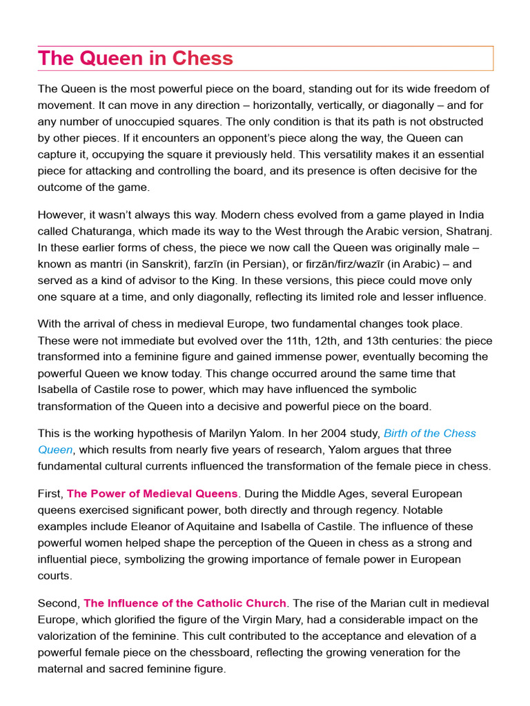 The Queen in Chess | PDF | Chess