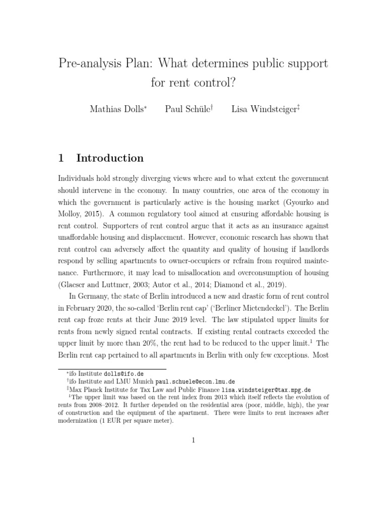 Preanalysis Plan | PDF | Survey Methodology | Landlord