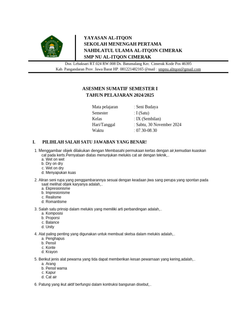 Soal Pas SBK Kelas 9 | PDF