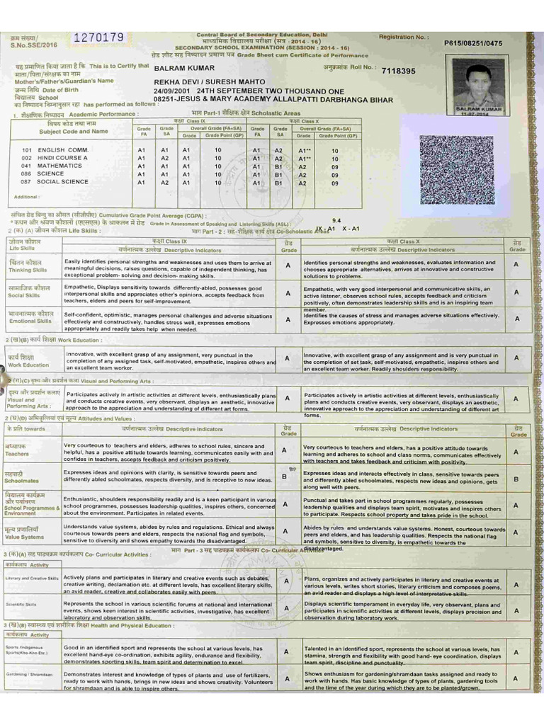 Balram New 10 TH Mark Sheet | PDF