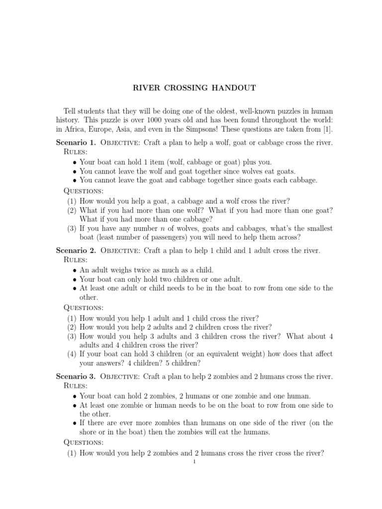 River Crossing Puzzle Scenarios Guide | PDF