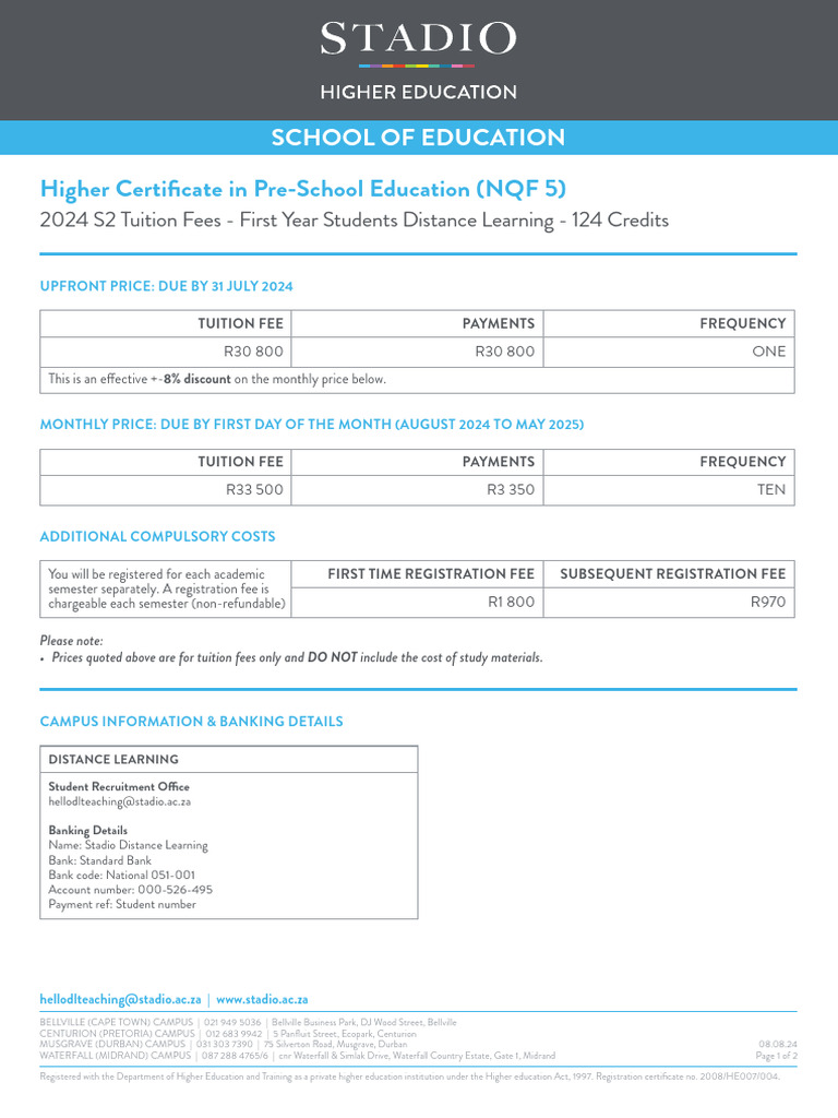 STADIO SOE DL S2 Certificate - Education Fees 2024 08.08.24 | PDF
