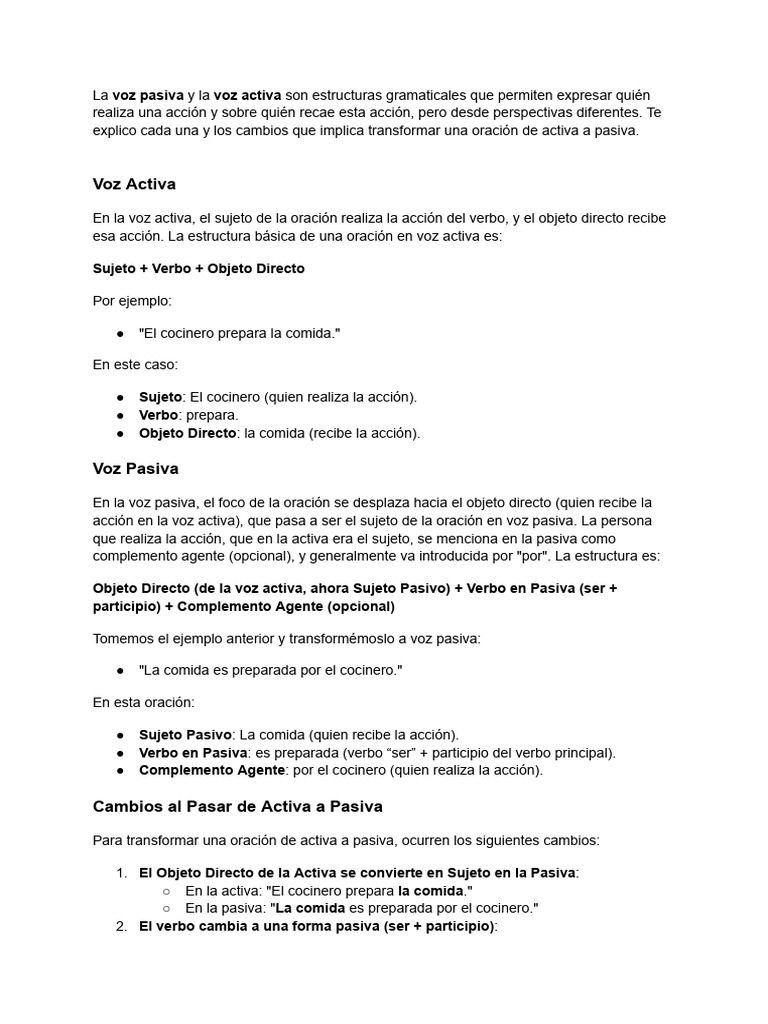 La Voz Pasiva | PDF | Objeto (gramática) | Verbo