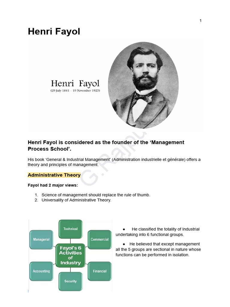 Henri Fayol - ClassNotes | PDF | Business