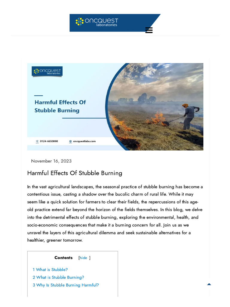 Harmful Effects Of Stubble Burning | PDF | Agriculture | Air Pollution