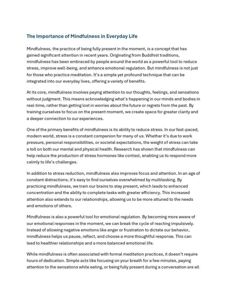 Mindfulness Benefits in Daily Life | PDF | Mindfulness | Stress (Biology)
