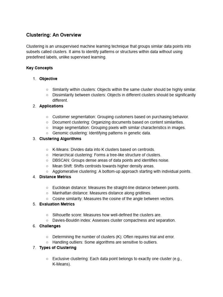 Clustering: An Overview: Key Concepts Objective | PDF | Cluster ...