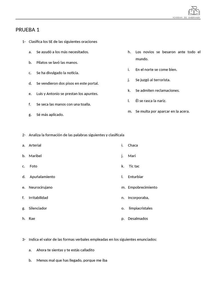 1 Prueba Gramática y Sintaxis | PDF | Refugiado | Lingüística