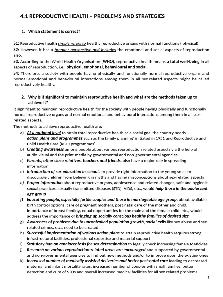 Xii-Reproductive Health | PDF | Birth Control | Sexually Transmitted ...