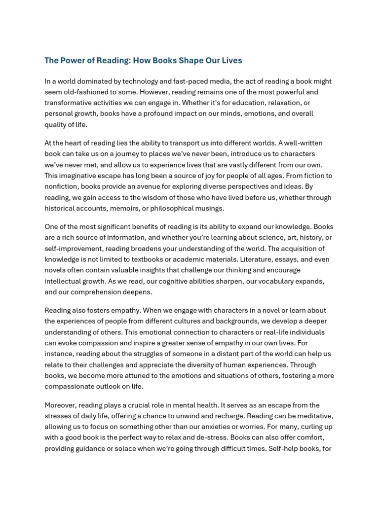 The Transformative Power of Reading | PDF | Empathy | Critical Thinking
