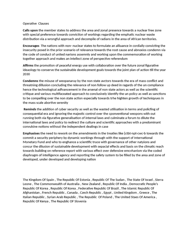 Operative Clauses | PDF | Global Politics | International Relations