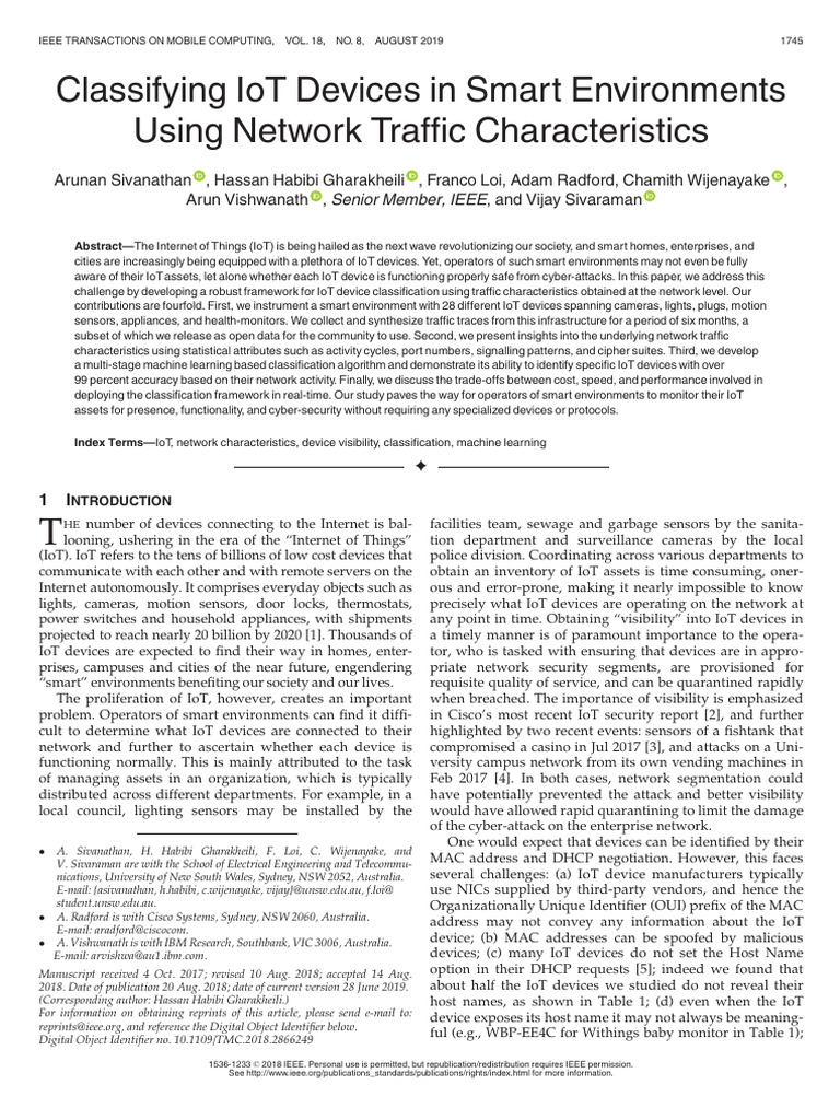 Classifying IoT Devices via Network Traffic | PDF | Internet Of Things ...