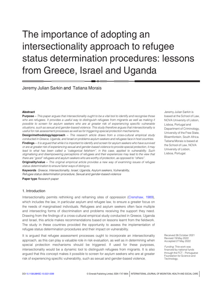Sarkin Morais IJMHSC Intersectionality Refugees | PDF | Refugee ...