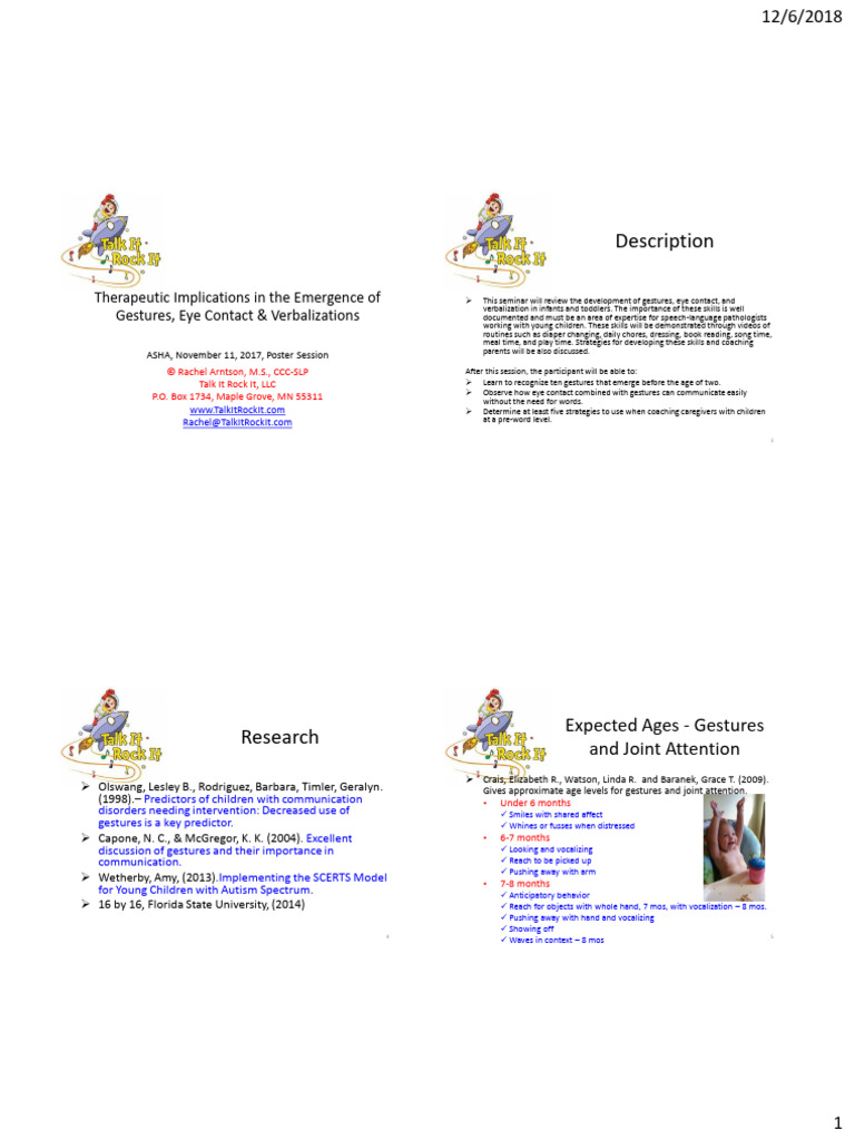 Therapeutic Implications in The Emergence of Gestures, Eye Contact ...