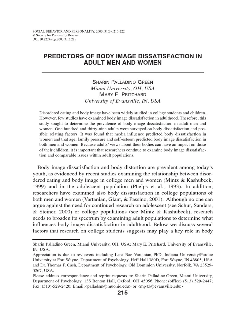 Adult Body Image Dissatisfaction Factors | PDF | Self Esteem | Body Image