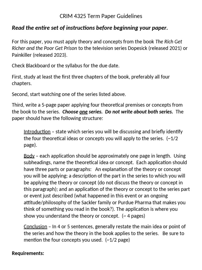 CRIM 4325 Term Paper Instructions | PDF | Theory