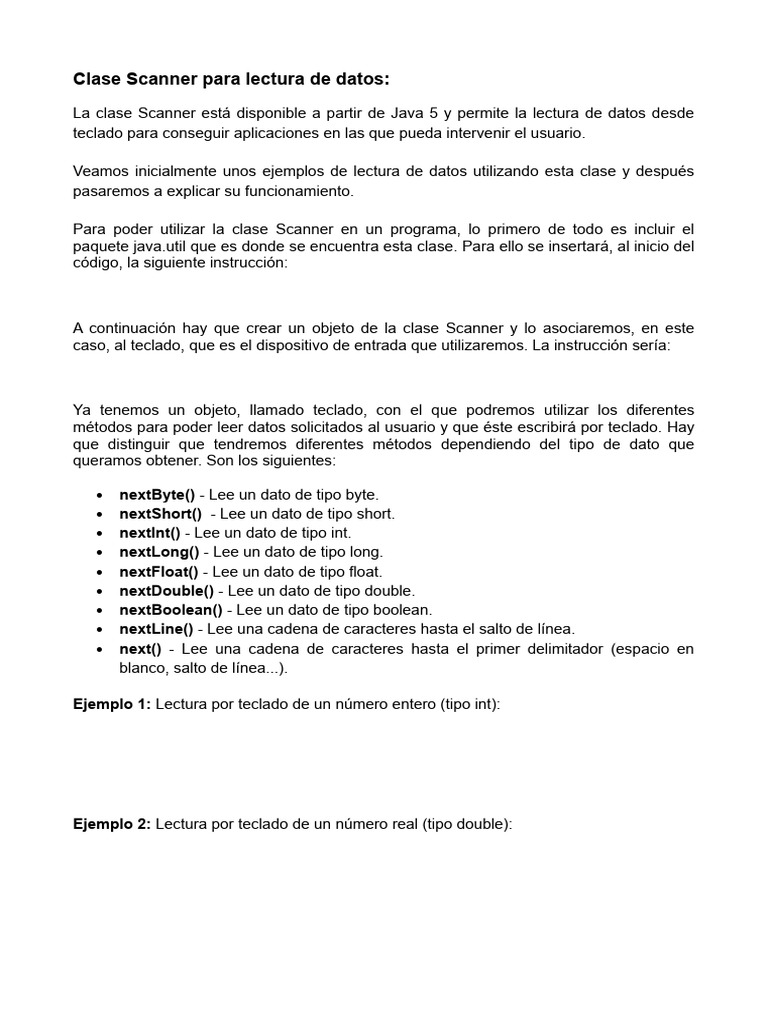 2.2 Lectura de Datos | PDF | Java (lenguaje de programación) | Almacenador intermediario de datos