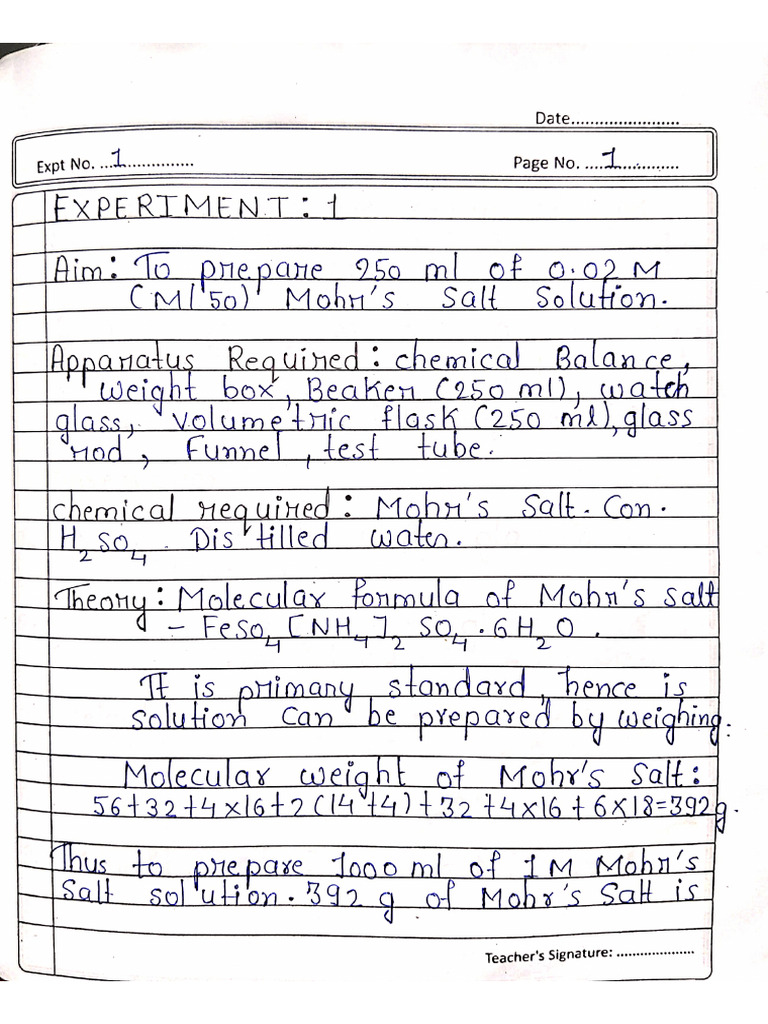 Chemistry Practical Notebook | PDF