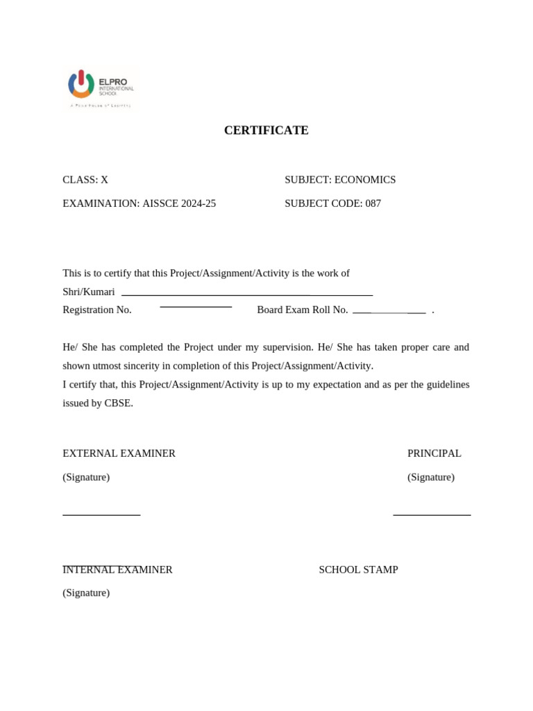 Eis - Certificate - Project - 2024-25 | PDF