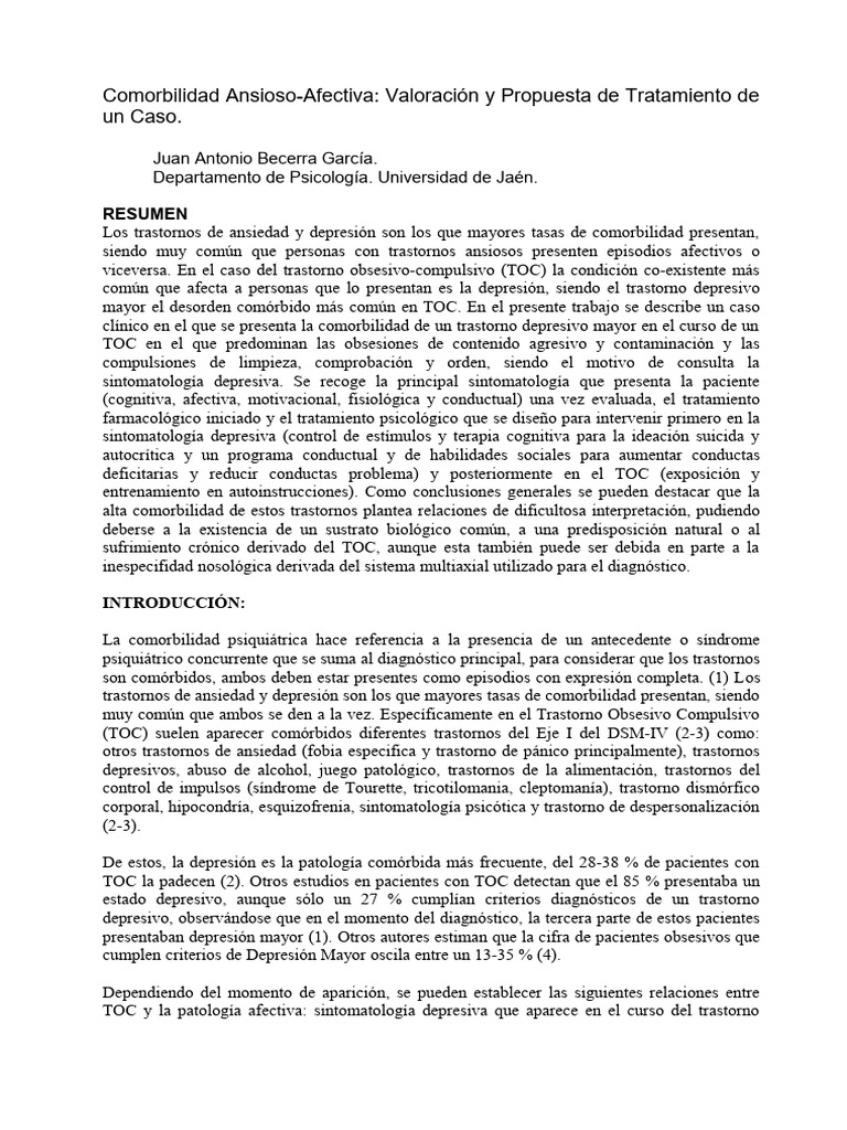 Comorbilidad Ansioso-Afectiva en TOC | PDF | Desorden obsesivo ...