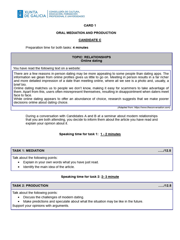 Card 1C Task1-2 RELATIONSHIPS Online Dating | PDF