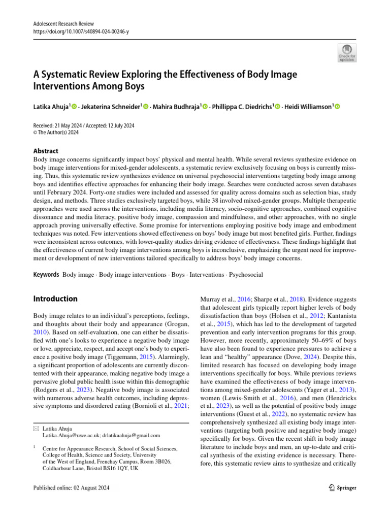 A Systematic Review Exploring The Effectiveness of Body Image ...